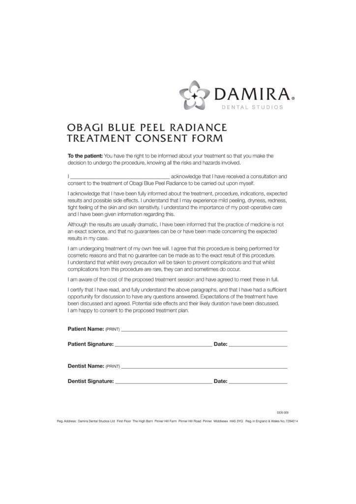 DDS 009 Obagi Blue Peel Radiance Treatment Consent - WDP | Printer ...